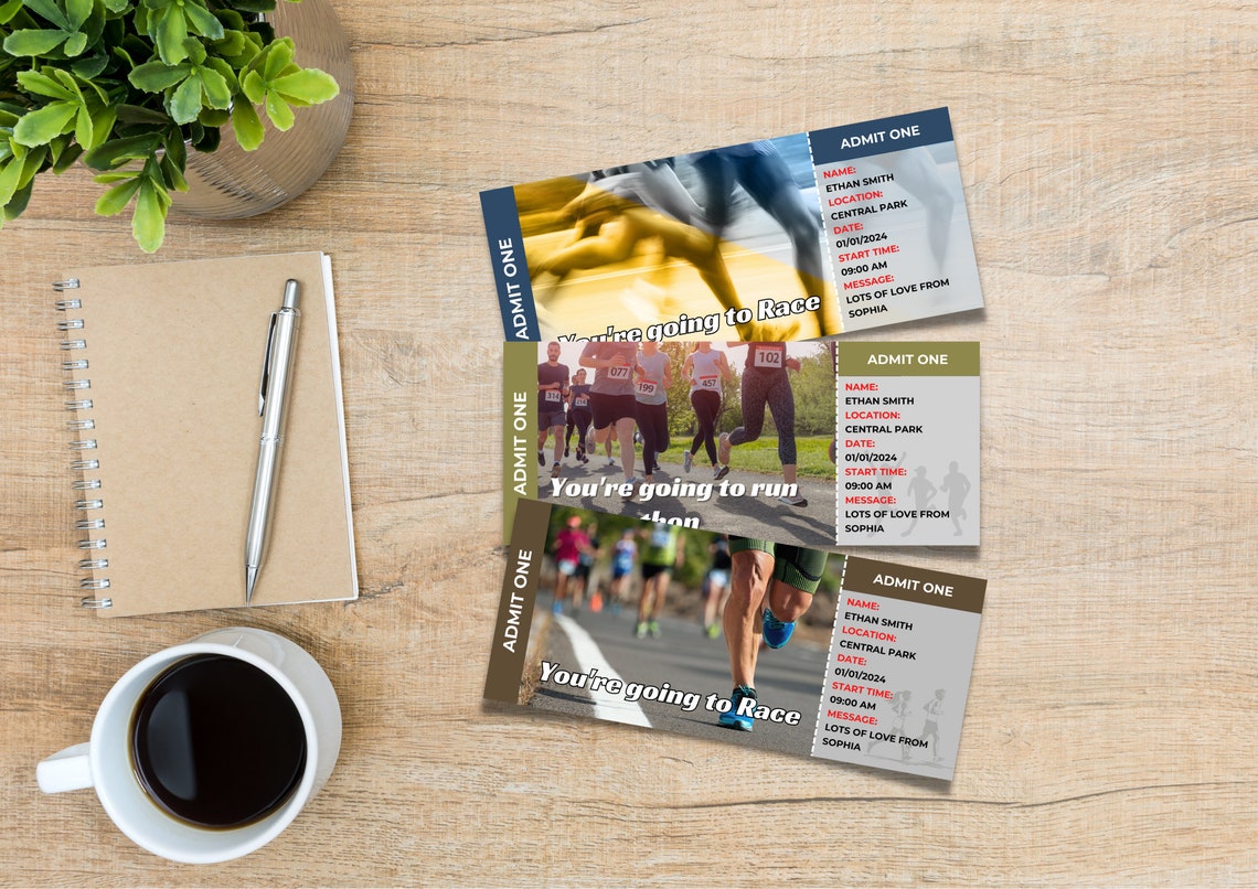 Running Race Ticket Template, Surprise Gift, Marathon Invitation (canva ...