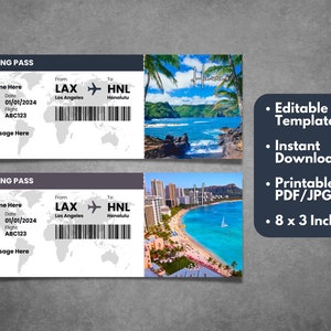 Editable Hawaii Boarding Pass Template, Honolulu Trip Ticket (canva ...