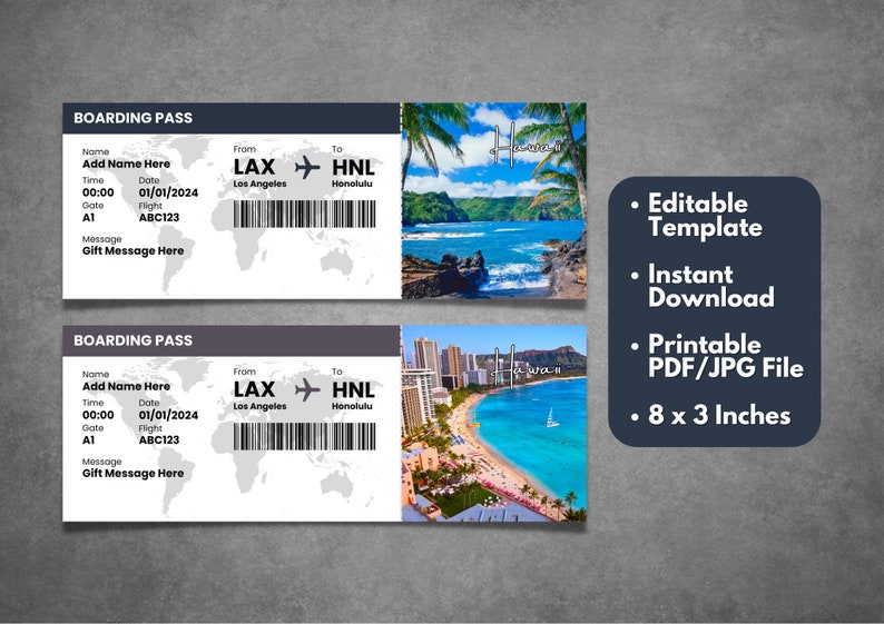 Editable Hawaii Boarding Pass Template, Honolulu Trip Ticket (canva ...