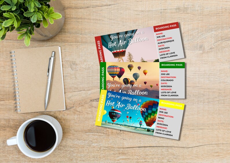 Editable Hot Air Balloon Ride Ticket Template, Printable Hot Air ...
