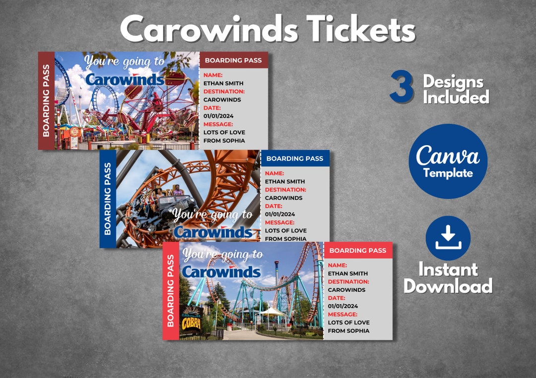 Carowinds Surprise Ticket Template, Printable Boarding Pass (canva ...