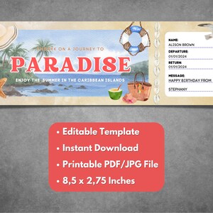 Editable Beach Vacation Boarding Pass, Tropical Island Gift (canva ...