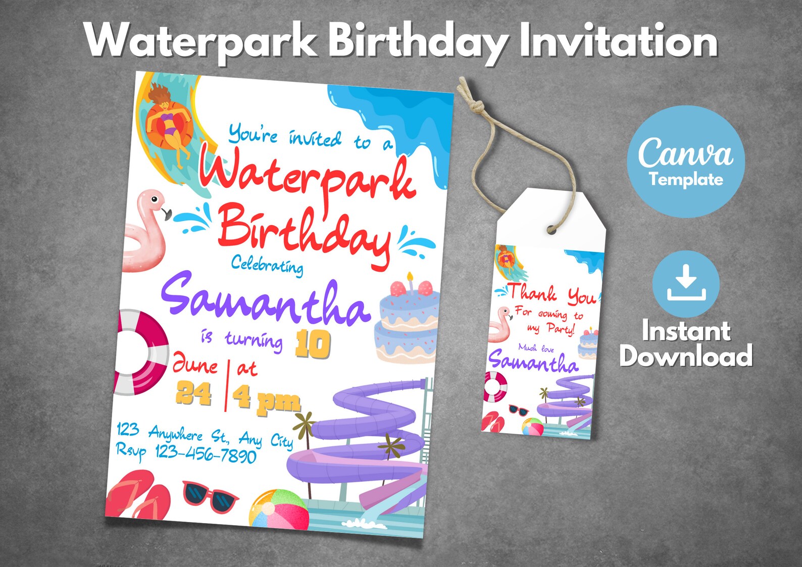 Editable Waterpark Birthday Party Invitation Template, Printable ...