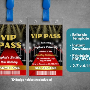 Editable VIP Pass Party Template, Printable Red Carpet VIP Pass ...
