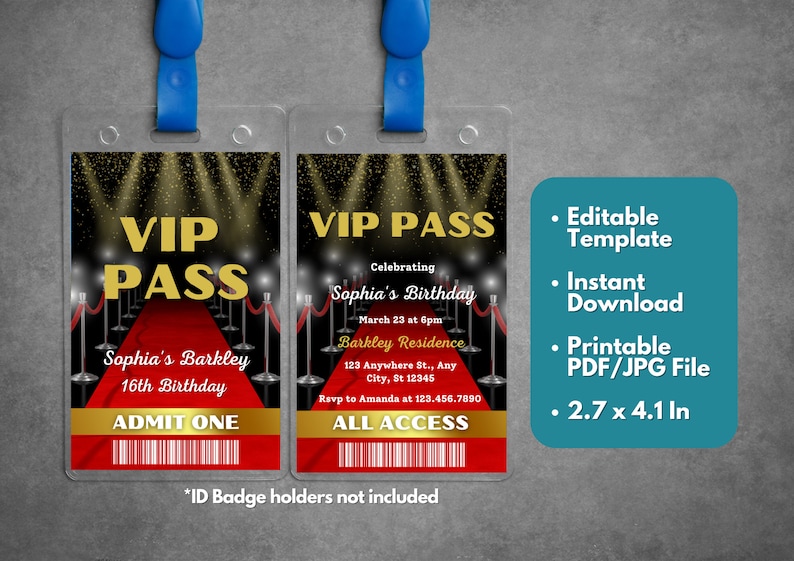 Editable VIP Pass Party Template, Printable Red Carpet VIP Pass ...