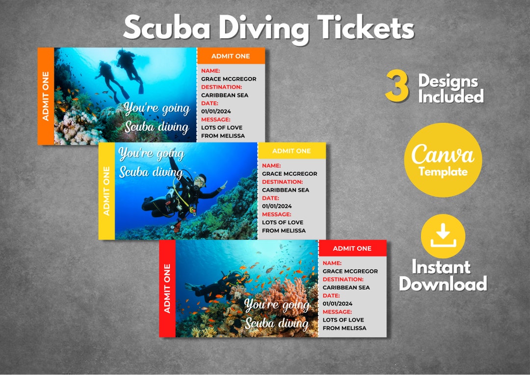 Editable Scuba Diving Surprise Ticket Template, Printablescuba Diving ...