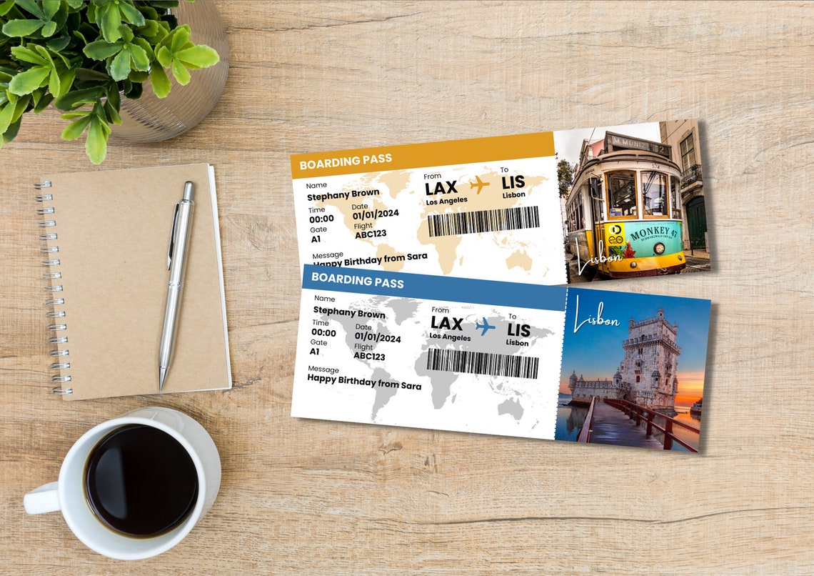 Editable Lisbon Boarding Pass Template, Printable Lisbon Trip Gift ...