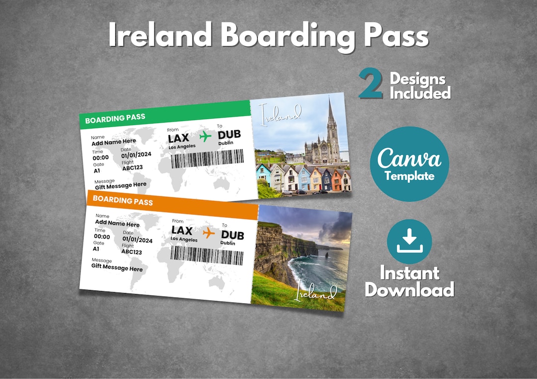 Editable Ireland Boarding Pass Template, Printable Ireland Vacation ...
