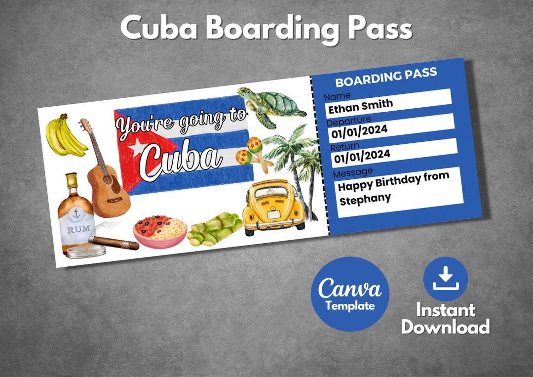 Editable Cuba Boarding Pass Template, Printable Cuba Vacation Trip ...