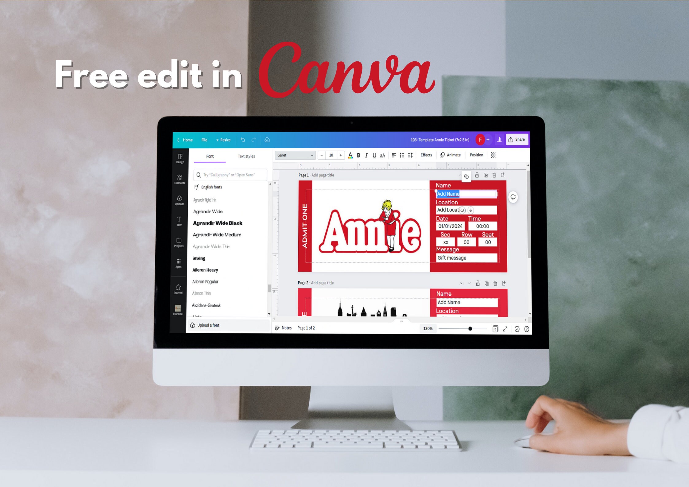 Editable Annie Broadway Show Ticket Template, Printable Annie Theatre ...