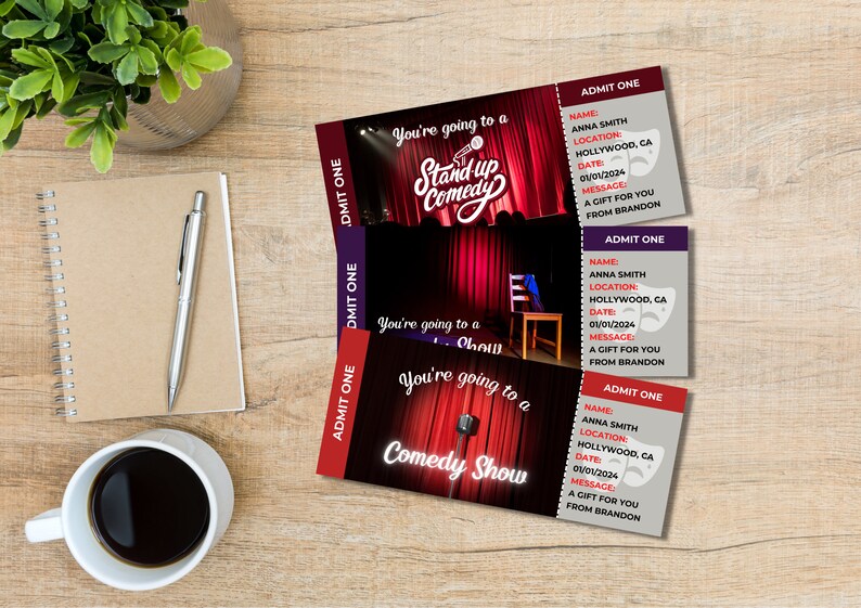 Editable Comedy Show Surprise Ticket Template, Printable Stand up ...