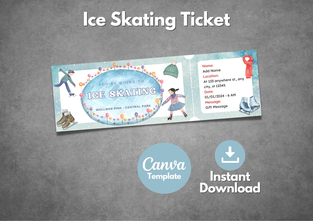Editable Ice Skating Ticket Template, Surprise Gift (canva Template) - Etsy