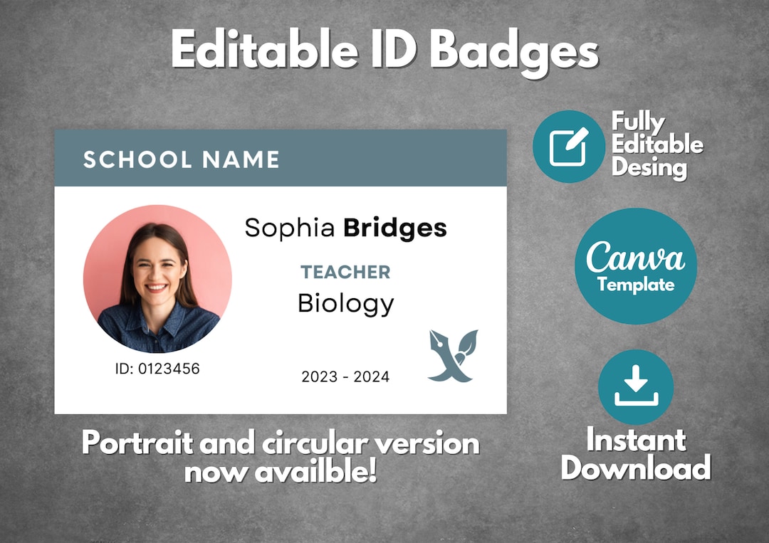 Editable ID Badge Template, Custom ID Card Template, Printable ID Badge ...