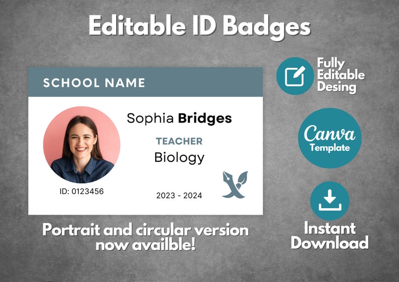 Editable ID Badge Template, Printable Photo ID Card (canva) - Etsy