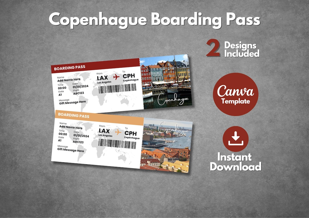 Editable Copenhague Boarding Pass Template, Printable Copenhague ...