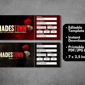 Editable Hadestown Broadway Ticket Template, Printable Gift Pass ...