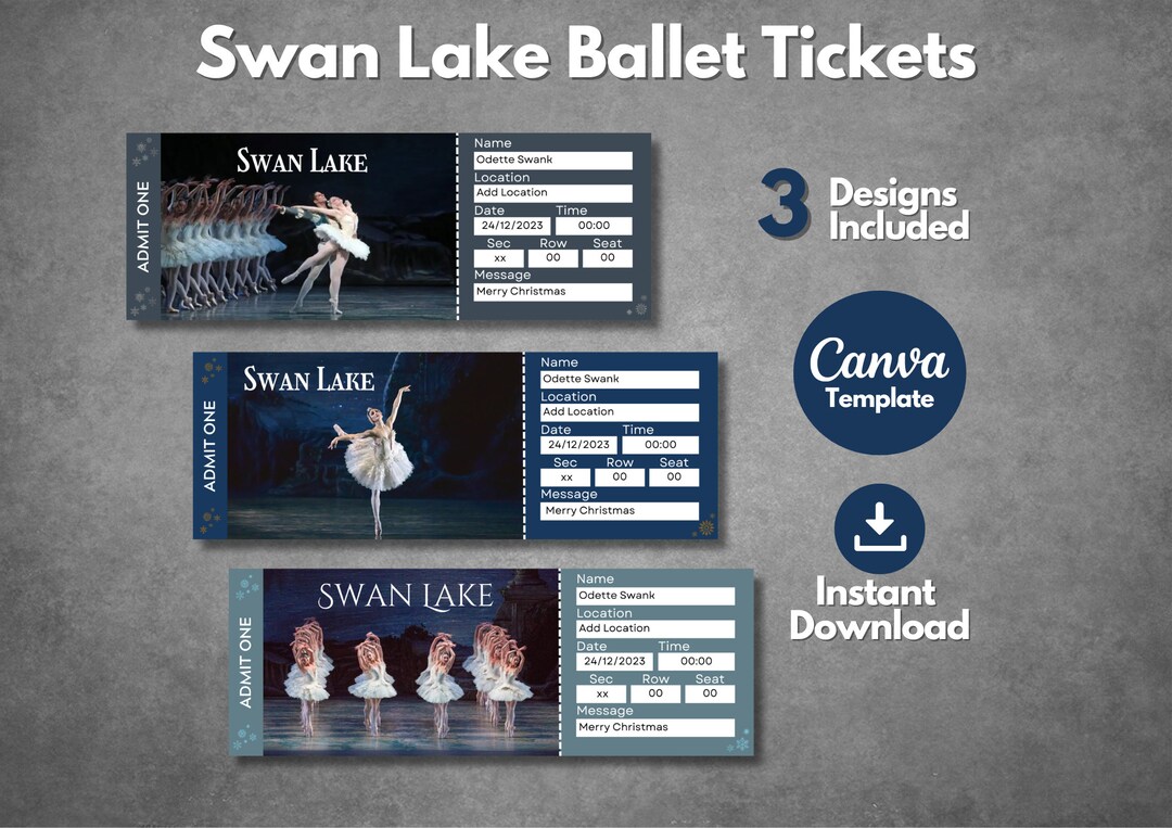 Editable Swan Lake Ticket Template, Printable Swan Lake Ballet Surprise ...