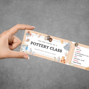 Editable Pottery Class Ticket Template, Printable Pottery Lesson ...
