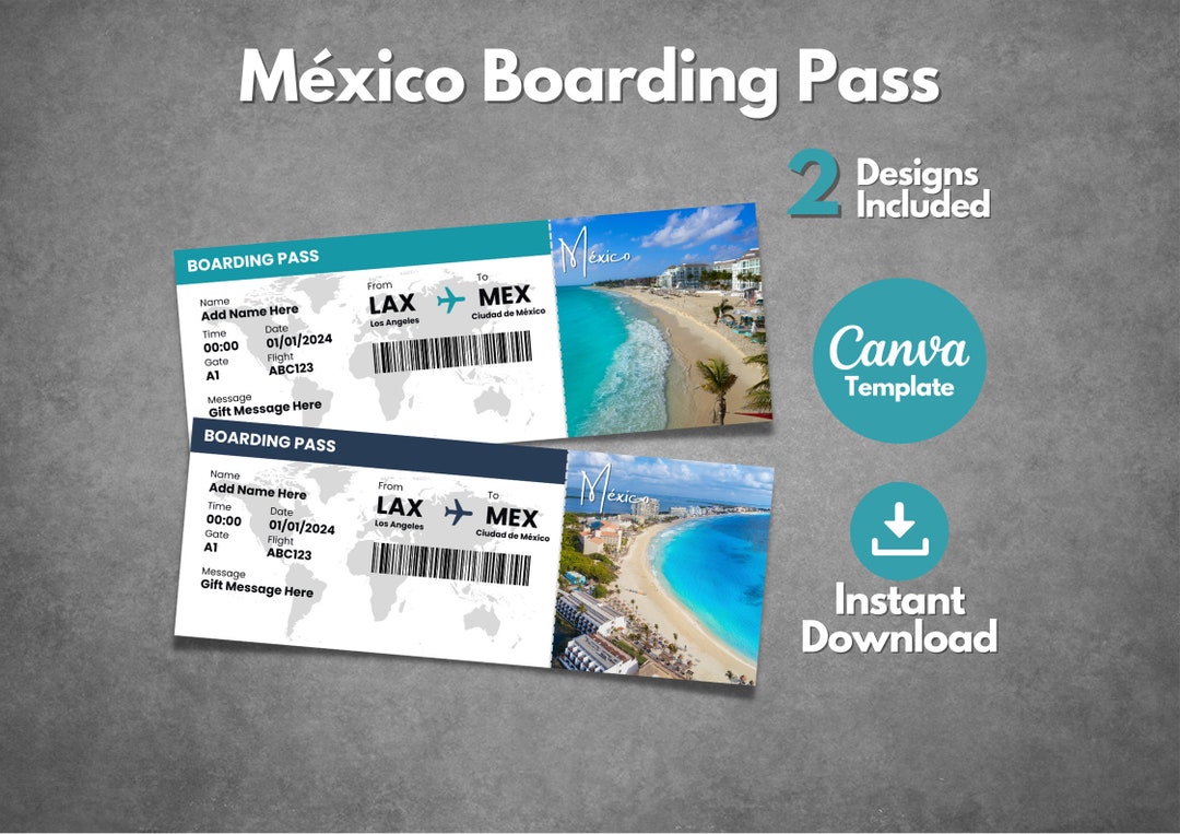 Editable Mexico Boarding Pass Template, Printable México Vacation Trip ...