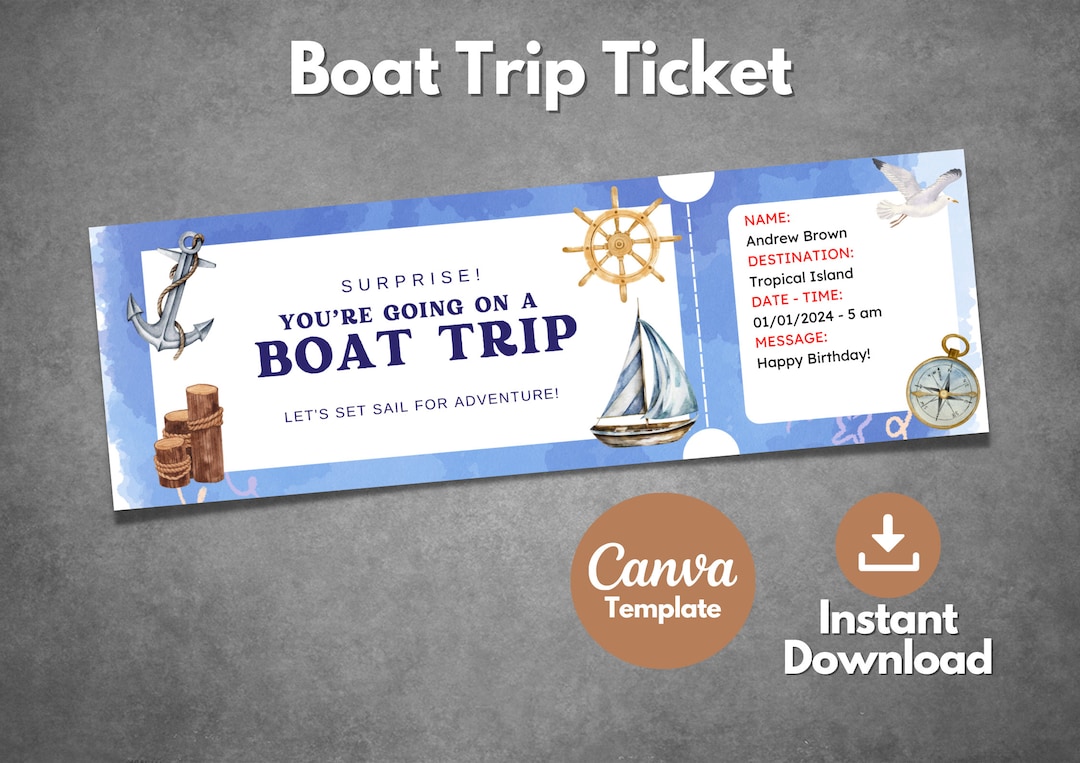 Editable Boat Trip Ticket Template, Boat Vacation Trip Boarding Pass ...