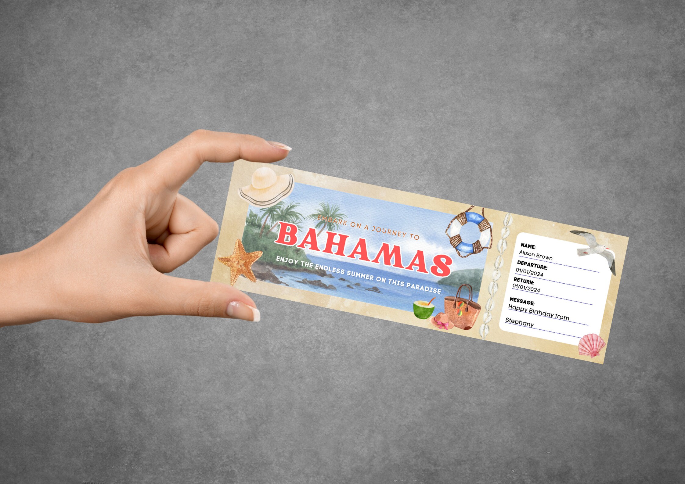 Editable Bahamas Ticket Template, Printable Gift Voucher (canva) - Etsy