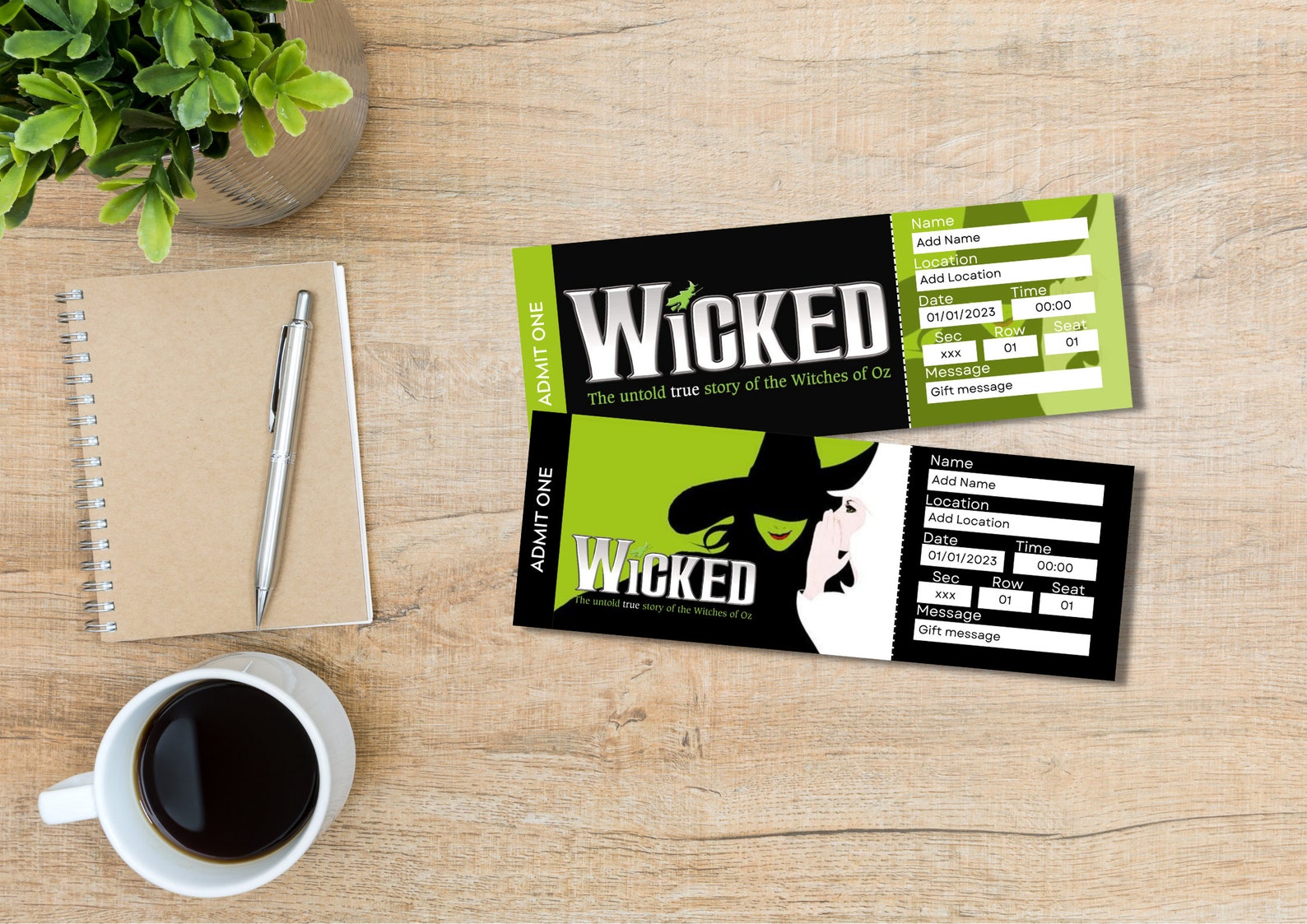 Editable Wicked Surprise Ticket Template, Printable Wicked Broadway ...