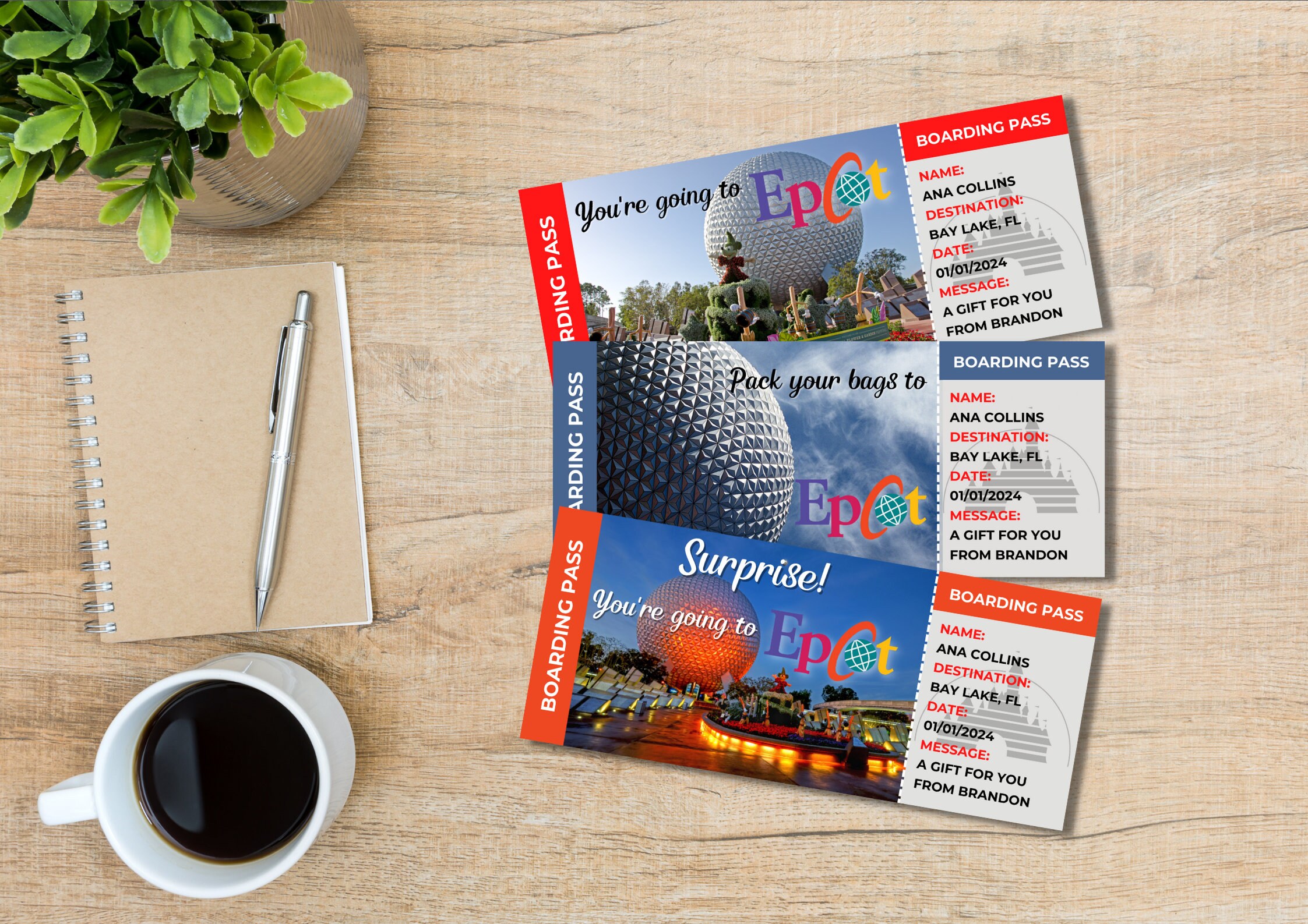 Editable Epcot Surprise Ticket Template, Printable Epcot Gift Ticket ...