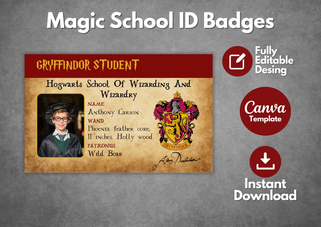 Editable School of Wizarding and Wizardry ID Badges Template, Printable Harry Wizard ID Card ...