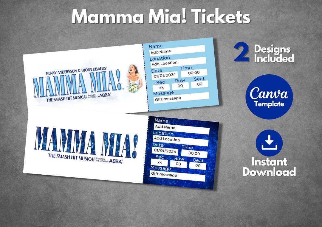 Editable Mamma Mia! Broadway Ticket Template, Printable Mamma Mia ...