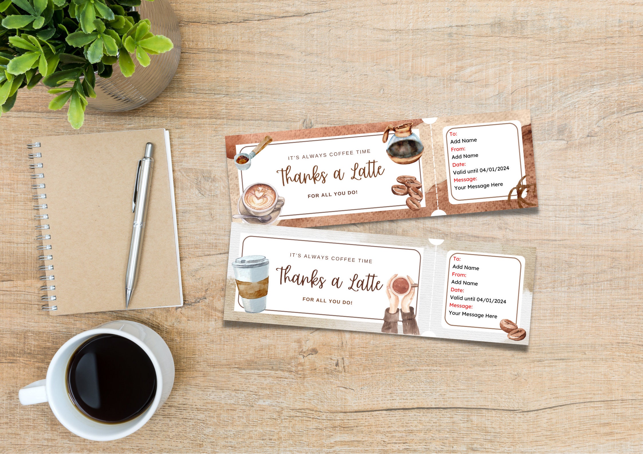 Editable Coffee Gift Voucher Template, Printable Thanks a Latte Coupon ...