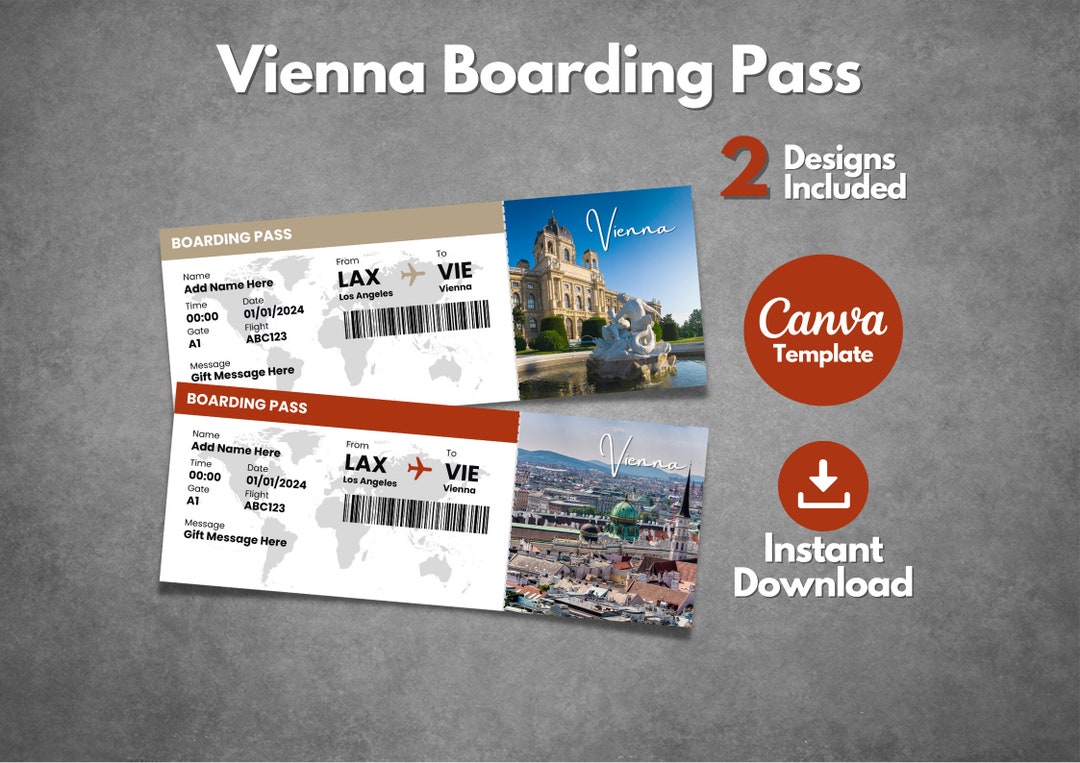 Editable Vienna Boarding Pass Template, Printable Vienna Vacation Trip ...