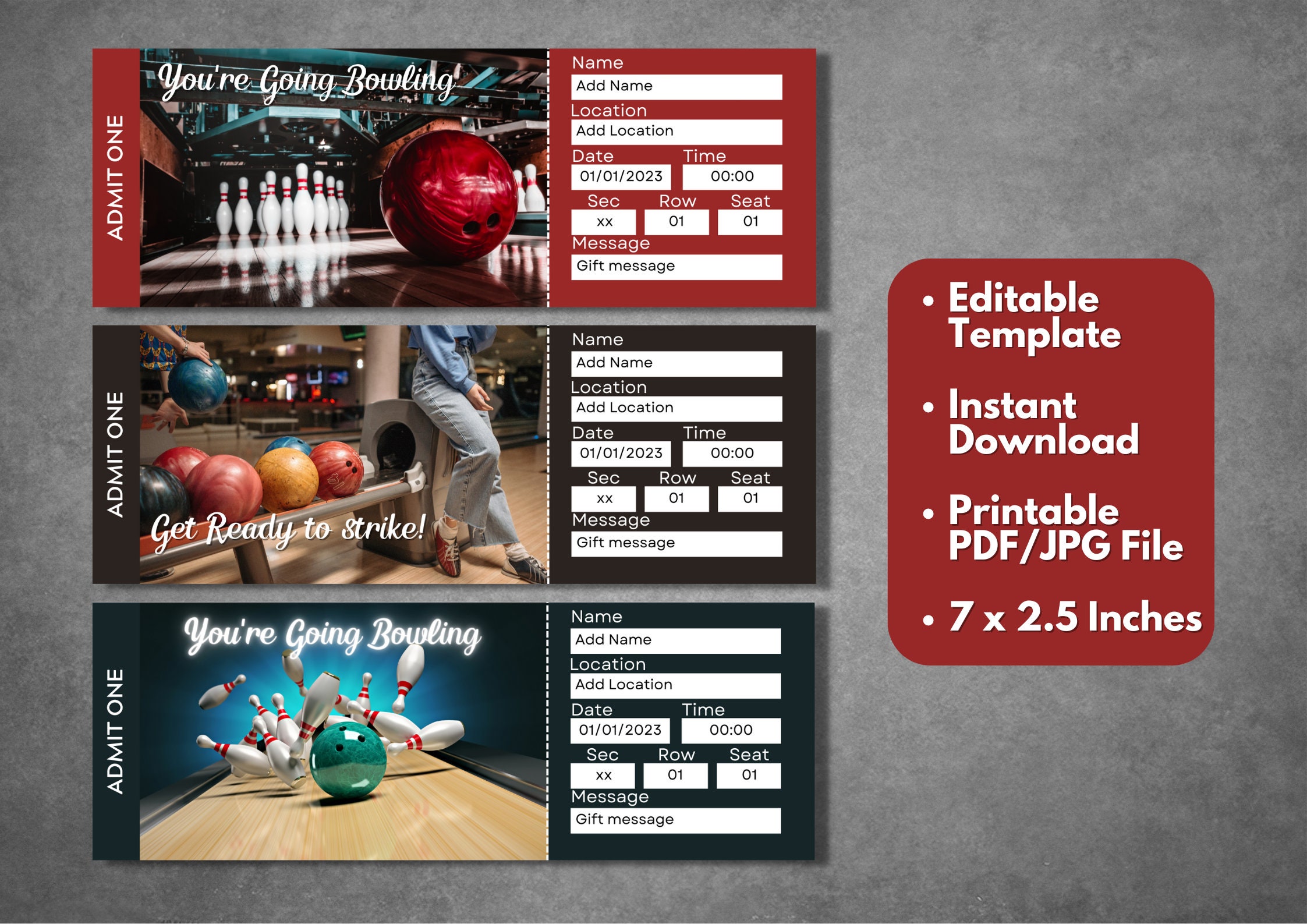 Printable Bowling Surprise Ticket Template, Editable Canva Invitation ...