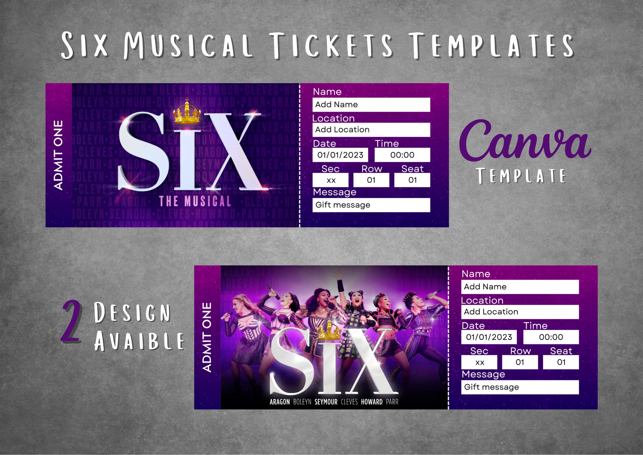 Editable Six Broadway Surprise Ticket Template, Printable Six Musical ...