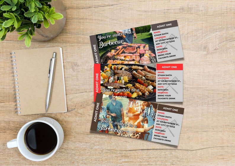 Editable BBQ Ticket Invitation Template, Printable Barbecue Voucher ...