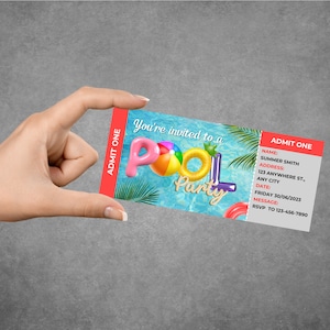 Editable Pool Party Ticket Template, Printable Pool Party Invitation ...