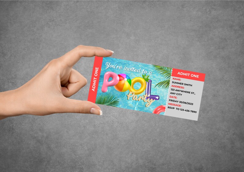Editable Pool Party Ticket Template, Printable Pool Party Invitation ...