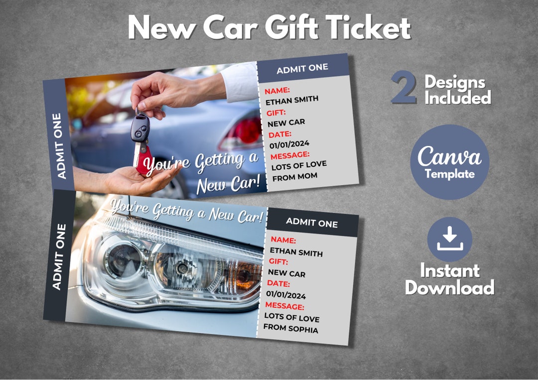 Editable New Car Gift Ticket Template, Printable New Car Surprise Gift ...