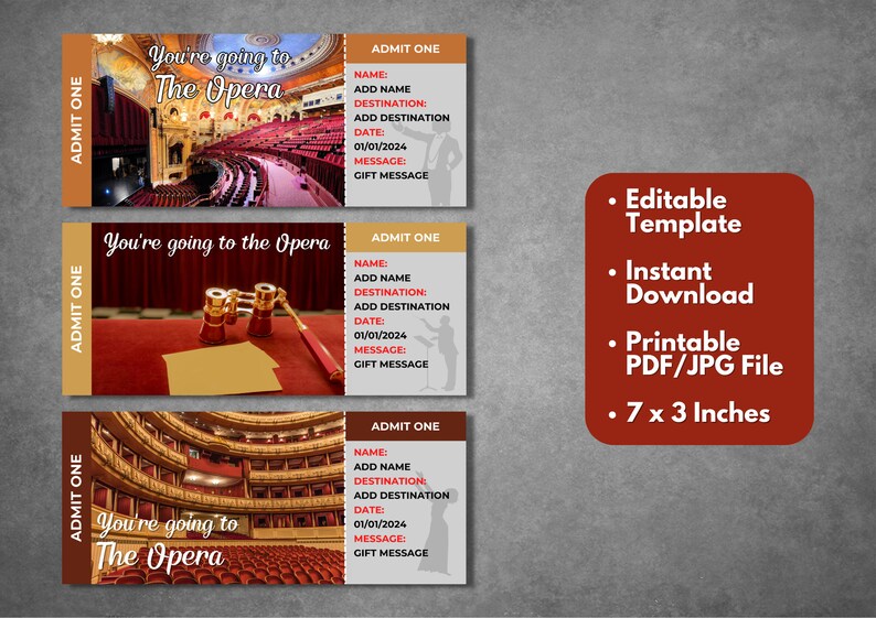 Editable Opera Ticket Template, Printable the Opera Show Voucher ...