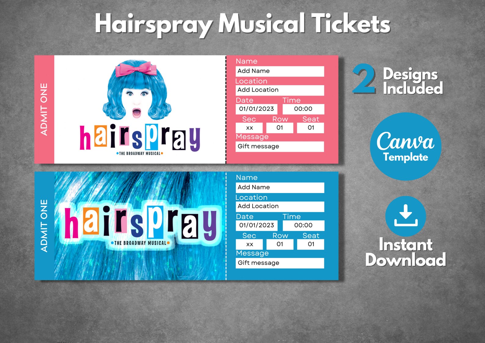 Editable Hairspray the Broadway Musical Surprise Ticket Template ...