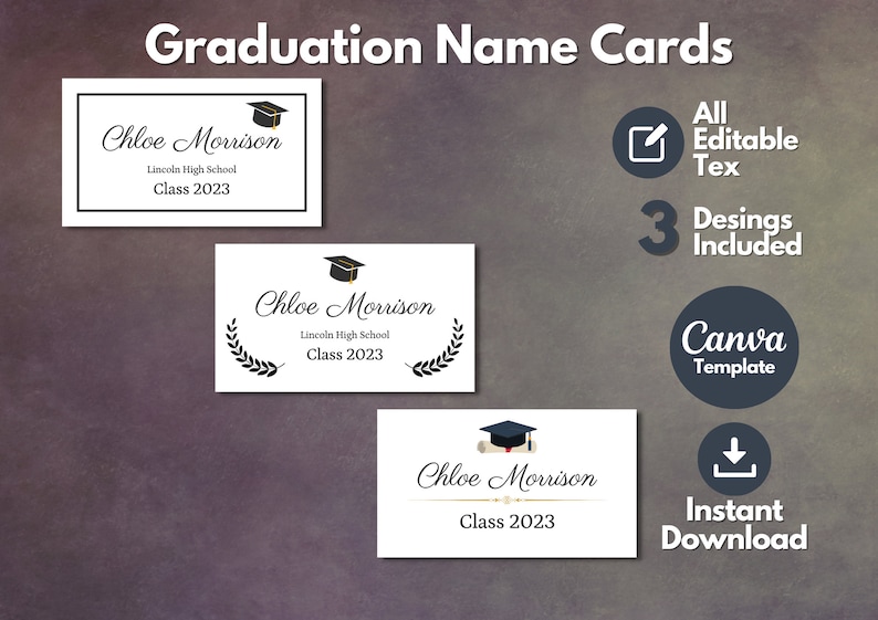 Editable Graduation Name Card Template, Printable Class 2023 Graduation ...
