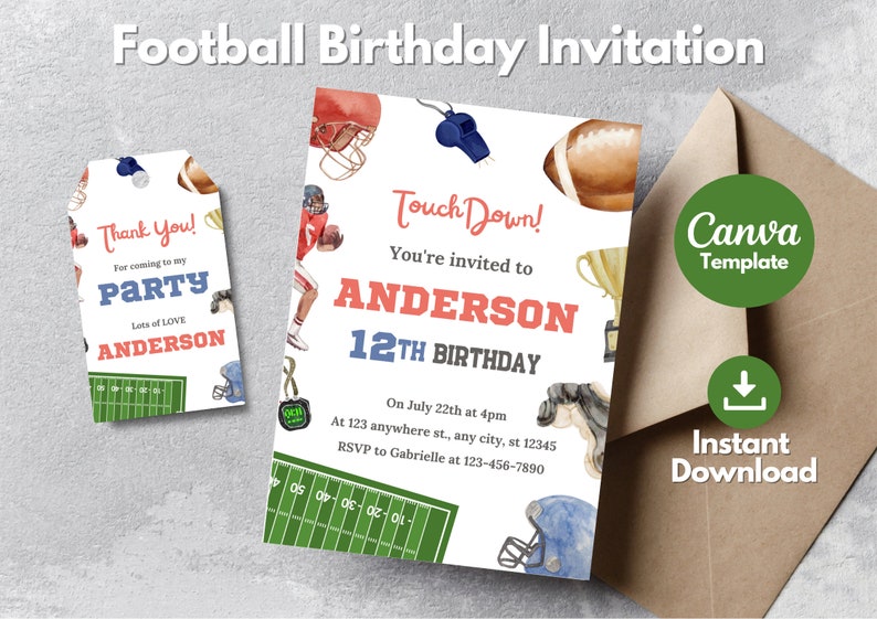 Editable Football Birthday Party Invitation Template, Printable All ...