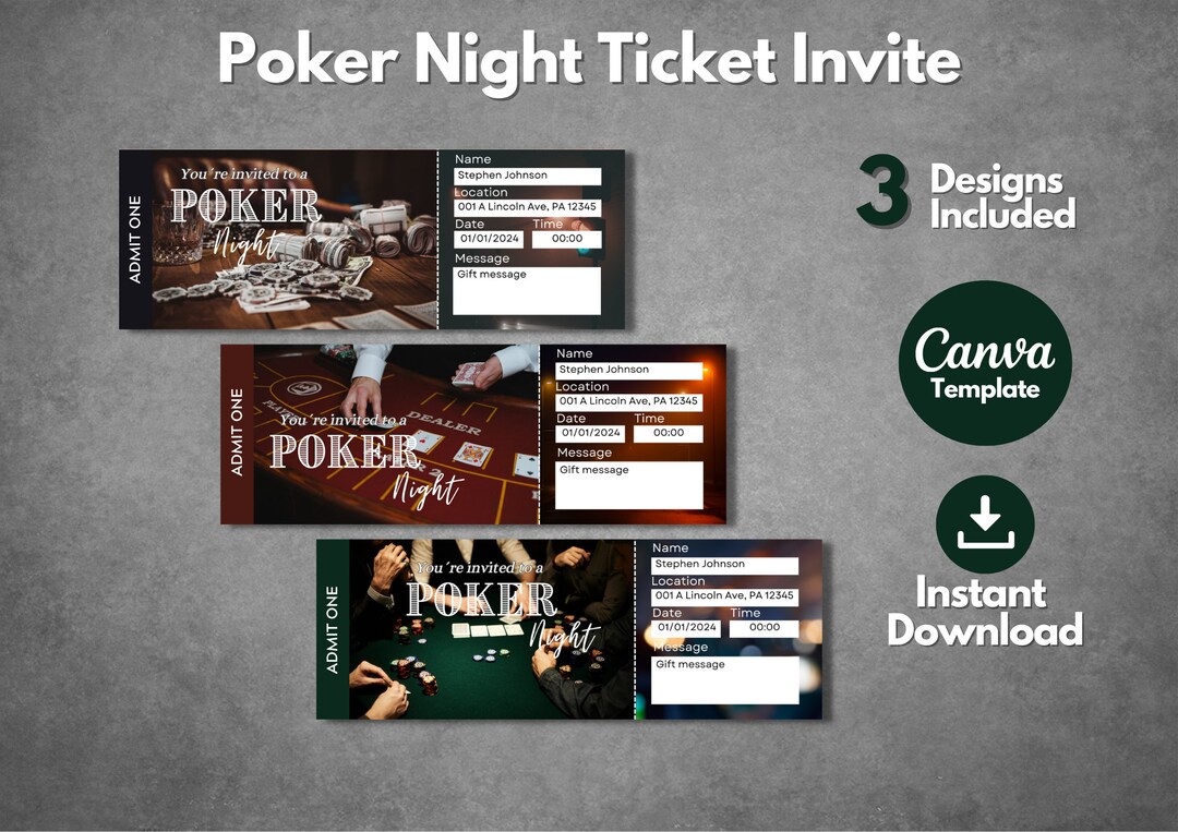 Editable Poker Night Ticket Invitation Template, Printable Surprise ...