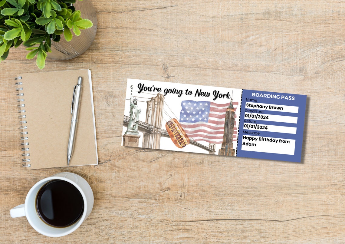 Editable New York Surprise Gift Ticket Template, Printable New York ...