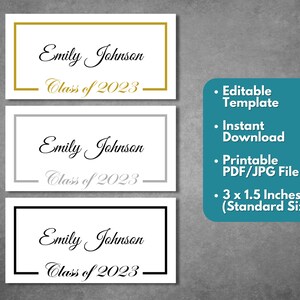 Editable Graduation Name Card Template, Printable Class 2023 Graduation ...