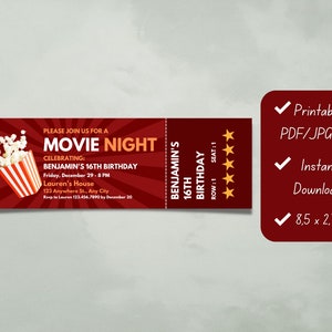 Editable Movie Night Ticket Template, Printable Movie Night Voucher ...