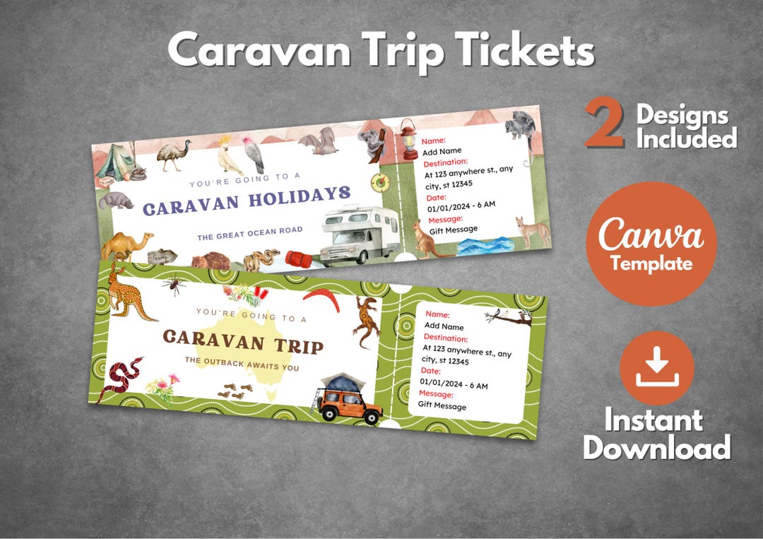 Editable Caravan Trip Ticket Template, Printable Caravan Holiday ...