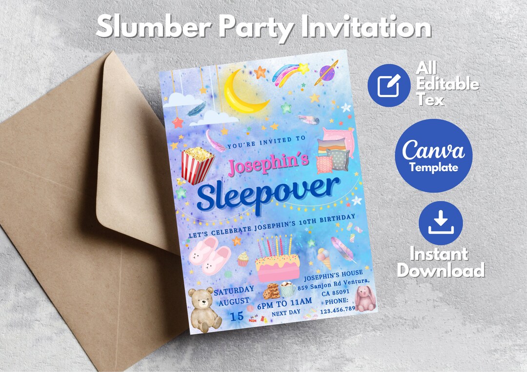 Editable Slumbers Party Invitation Template, Printable Sleepover Flyer ...