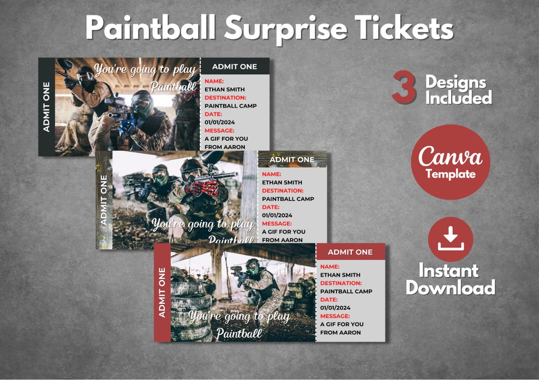 Editable Paintball Ticket Template, Printable Paintball Surprise Gift ...