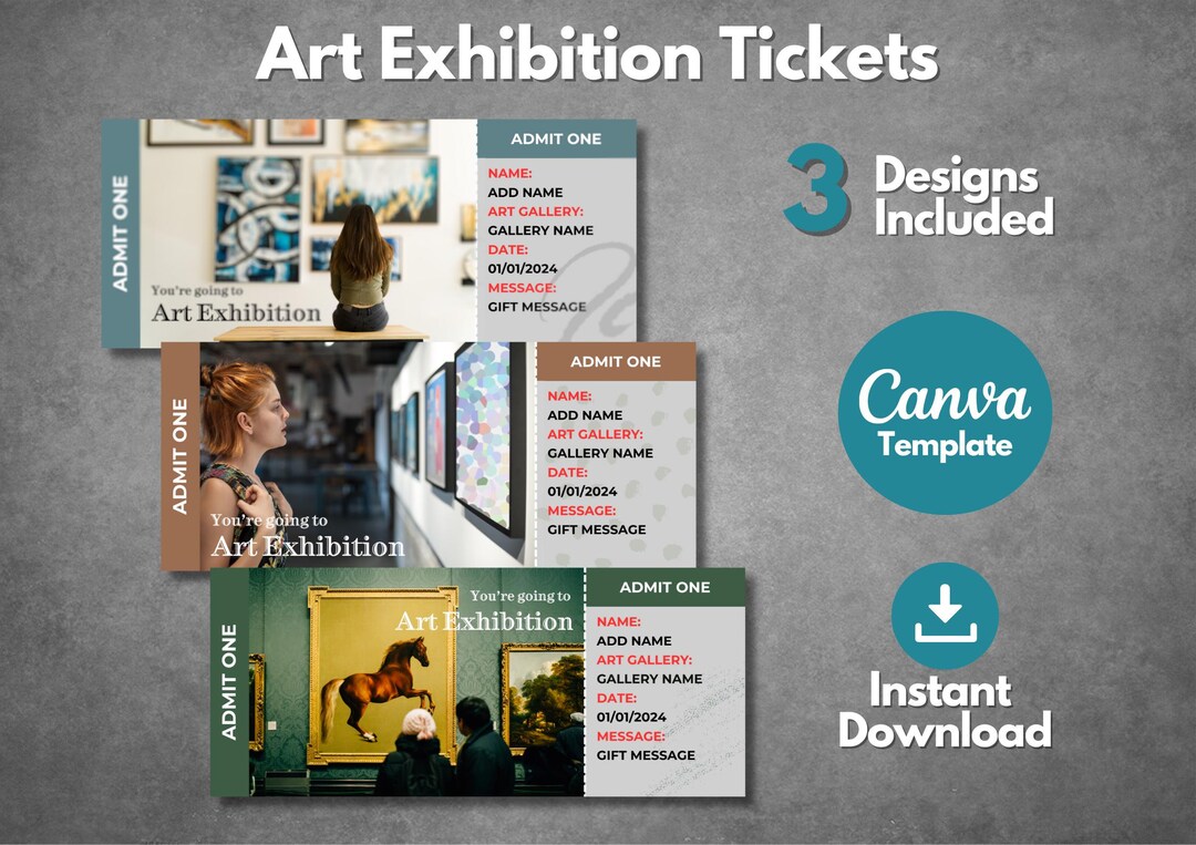 Editable Art Exhibition Ticket Template, Printable Art Gallery Boarding ...