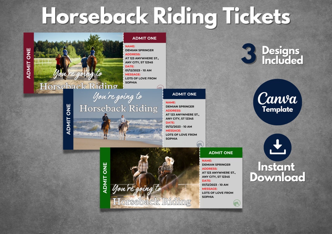 Editable Horseback Riding Ticket Template, Printable Horseback Riding ...